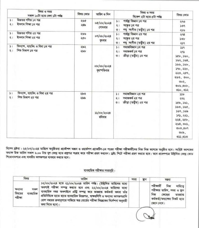 HSC Routine 2025 PDF Download - All Education Board - Result News 24